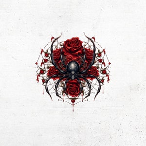 Gothic Spider With Red Roses Clipart, Gothic Spider PNG Bundle for ...