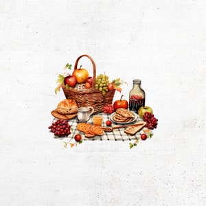 Watercolor Fall Picnic Clipart: Autumn Landscape PNG Bundle (commercial ...