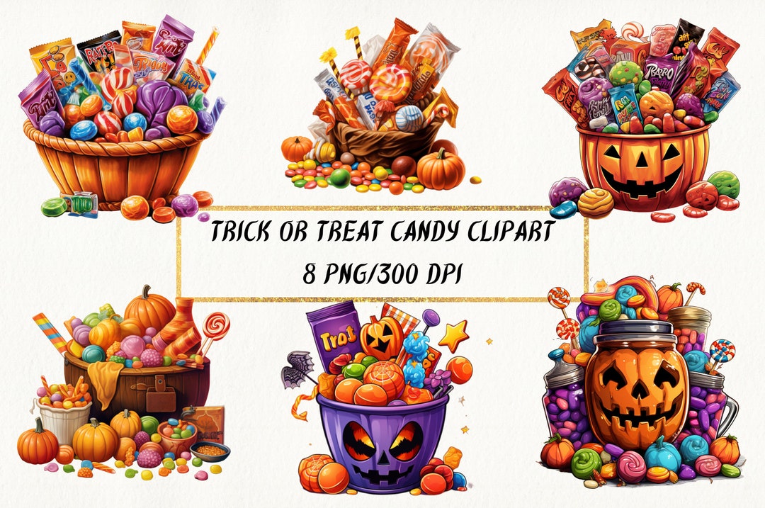 Trick or Treat Candy Clipart, Halloween Candy PNG Bundle, Cute ...