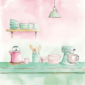 Shabby Chic Pink and Green Kitchen Clipart, High Quality Jpgs Files for ...
