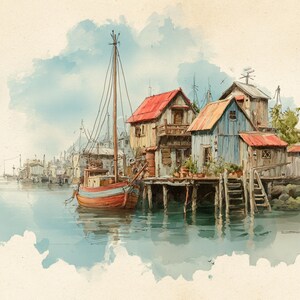 Rustic Fishing Village Clipart Images Bundle, 10 High Quality Jpgs ...