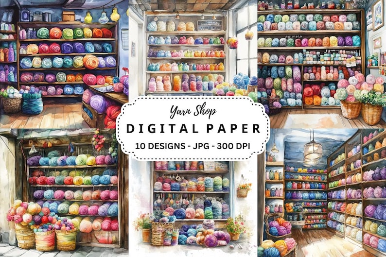 Yarn Shop Watercolor Clipart, Commercial Use Backgrounds (digital ...