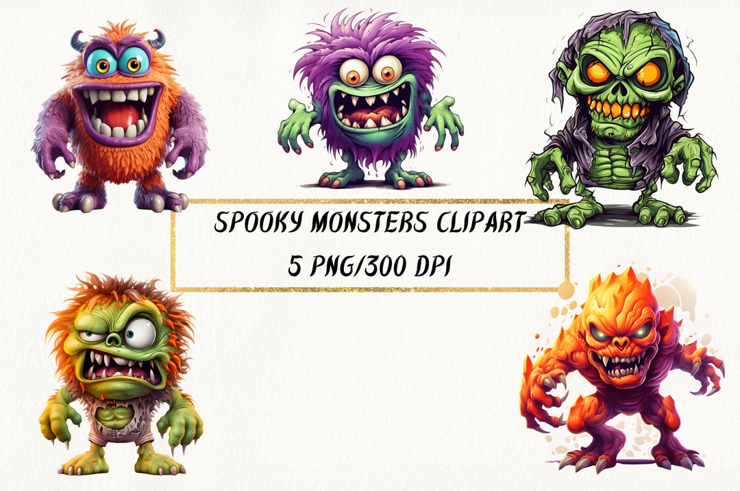 Spooky Monsters Clipart, Kawaii Spooky Monsters PNG Bundle for ...