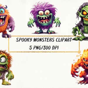 Spooky Monsters Clipart, Kawaii Spooky Monsters PNG Bundle for ...