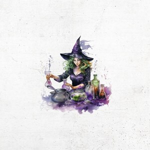 Watercolor Witch Making Potion Clipart, Mystical Clipart, Witch Making ...