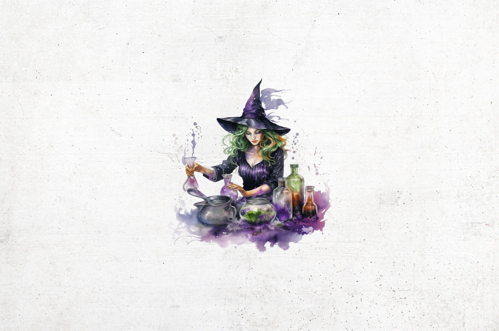 Watercolor Witch Making Potion Clipart Mystical Clipart - Etsy
