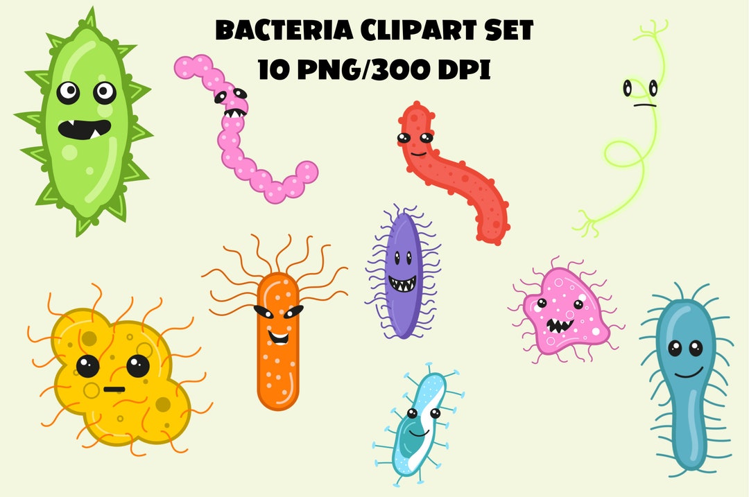 Bacteria Clipart Set, Virus Clip Art, Bacterium, Germs, Microbe ...