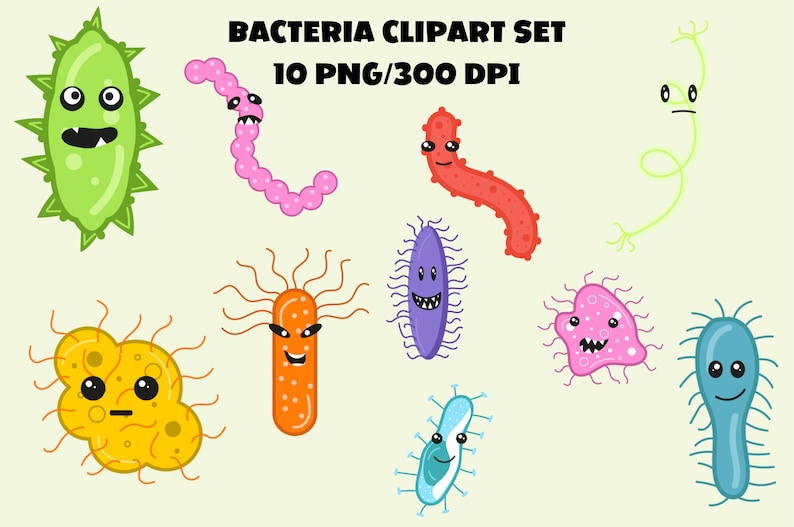 Bacteria Clipart Set, Virus Clip Art, Bacterium, Germs, Microbe ...