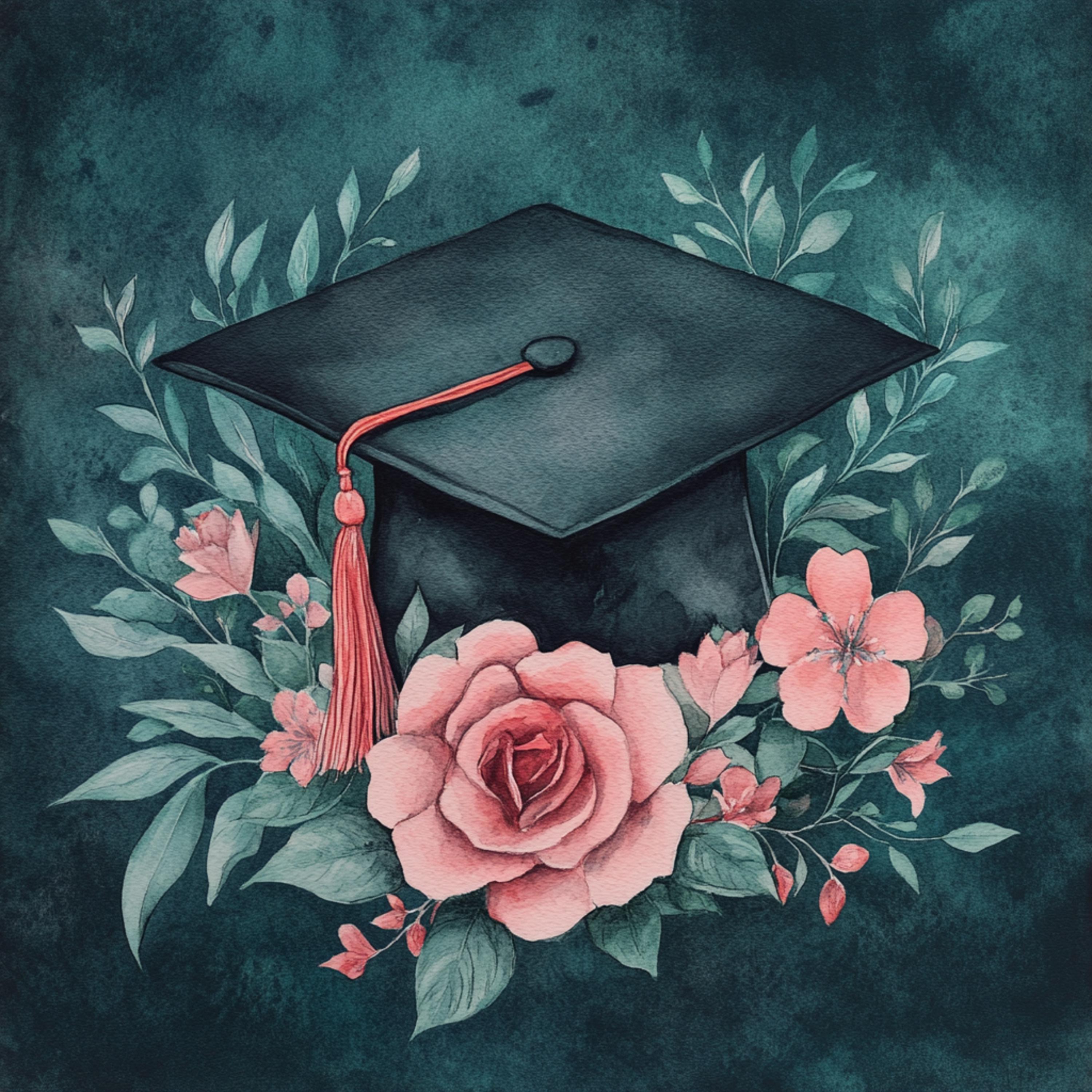 Floral Graduation Cap Clipart: Watercolor Backgrounds (JPG Digital ...