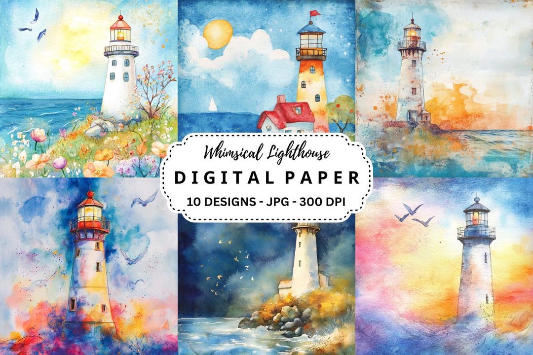 Watercolor Lighthouse Clipart Set: Whimsical JPG Images (digital ...