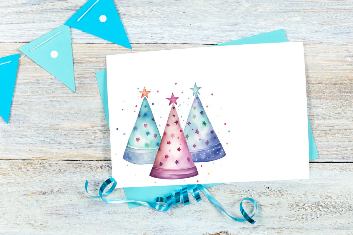 Watercolor Party Hats Clipart Birthday Invitation Card Hats - Etsy