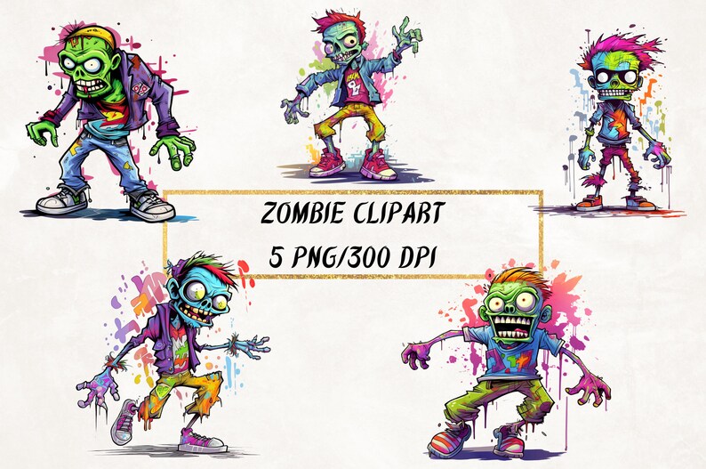 Watercolor Horror Zombie Clipart, Kawaii Zombie Apocalypse PNG Bundle ...