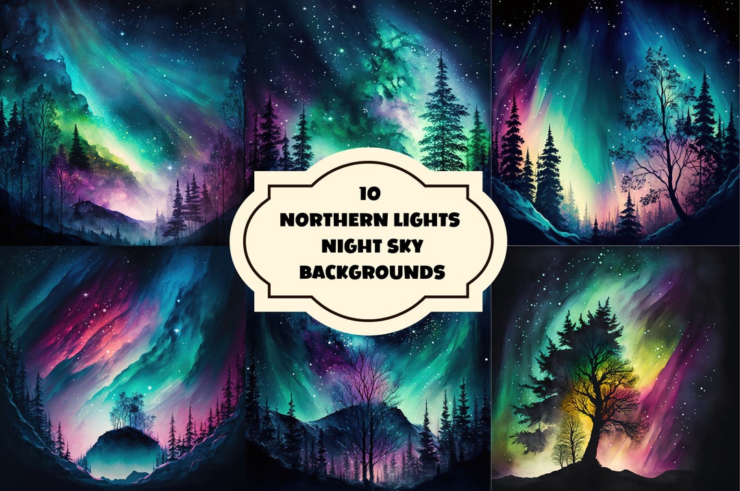 Northern Lights Wallpaper Backgrounds, Night Sky Digital Paper Pack ...