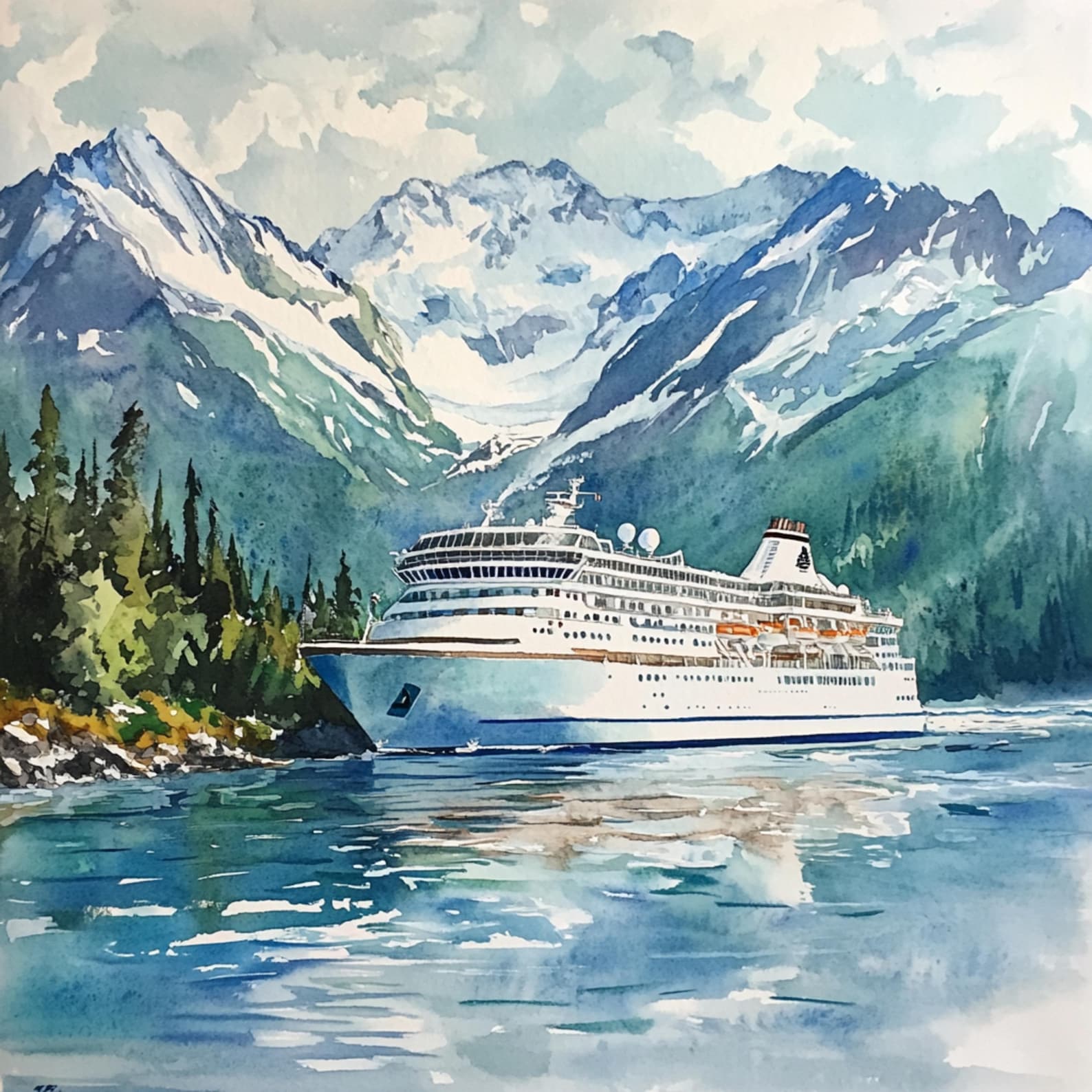 Alaska Cruise Watercolor Clipart: Landscape Jpgs for Scrapbooking ...