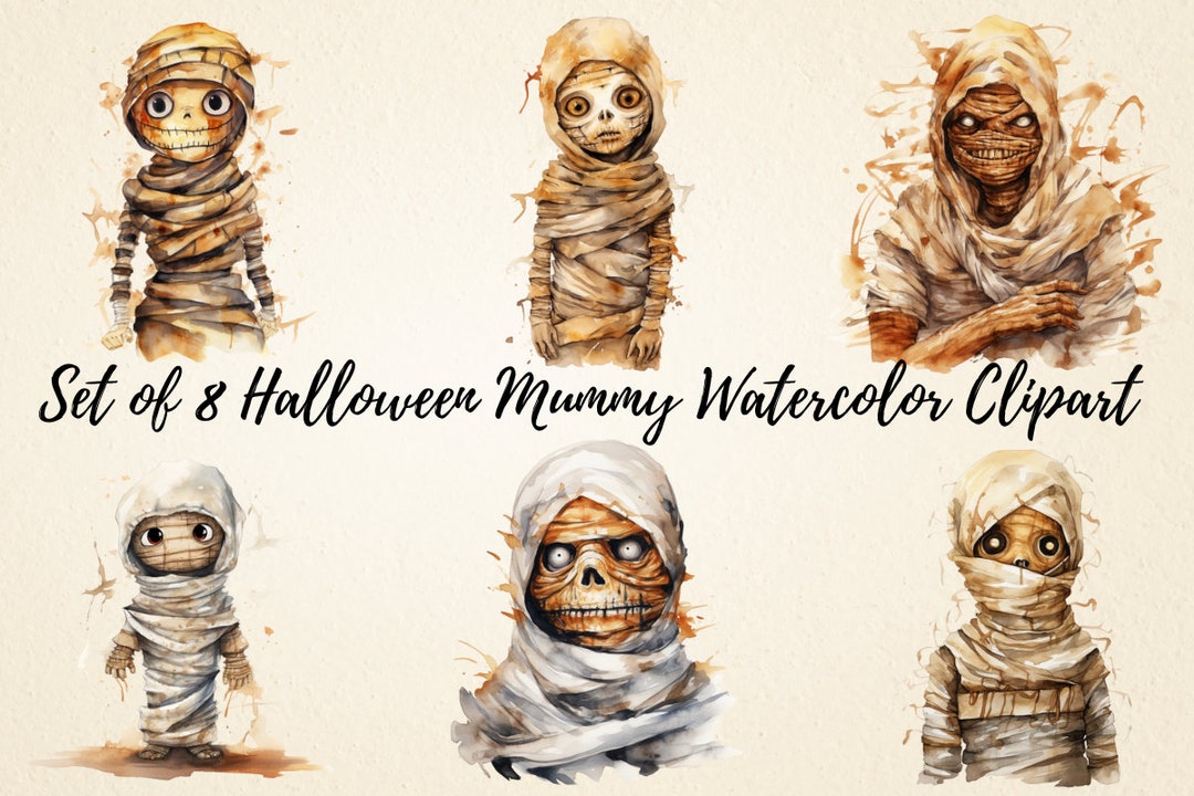 Scary Mummy Watercolor Clipart, Funny Mummies PNG Bundle, High Quality ...