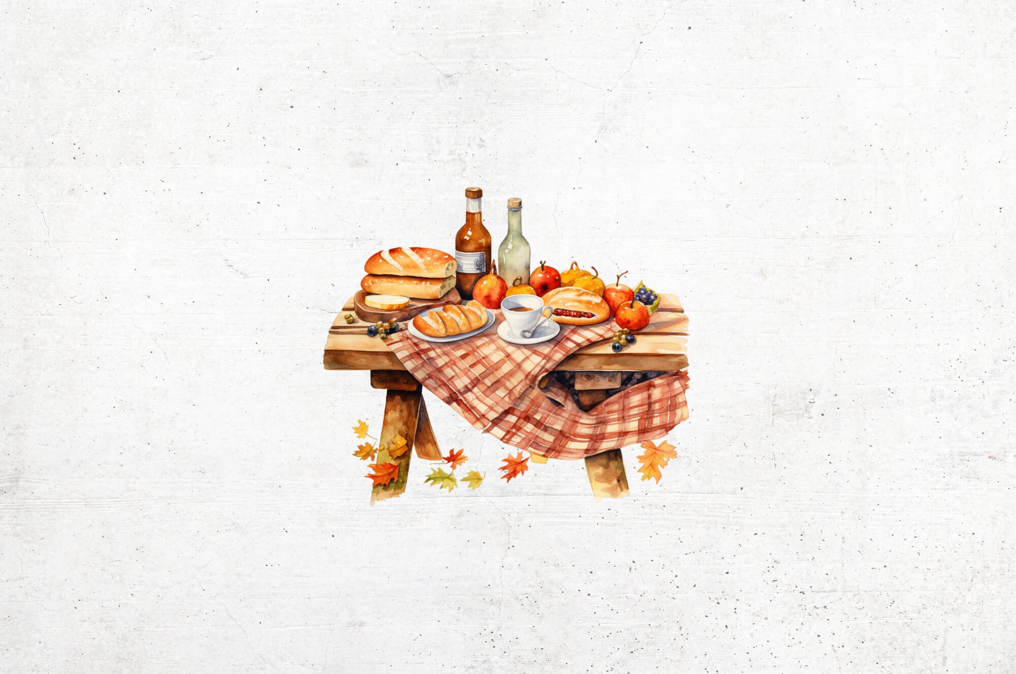 Watercolor Fall Picnic Clipart: Autumn Landscape PNG Bundle (commercial ...