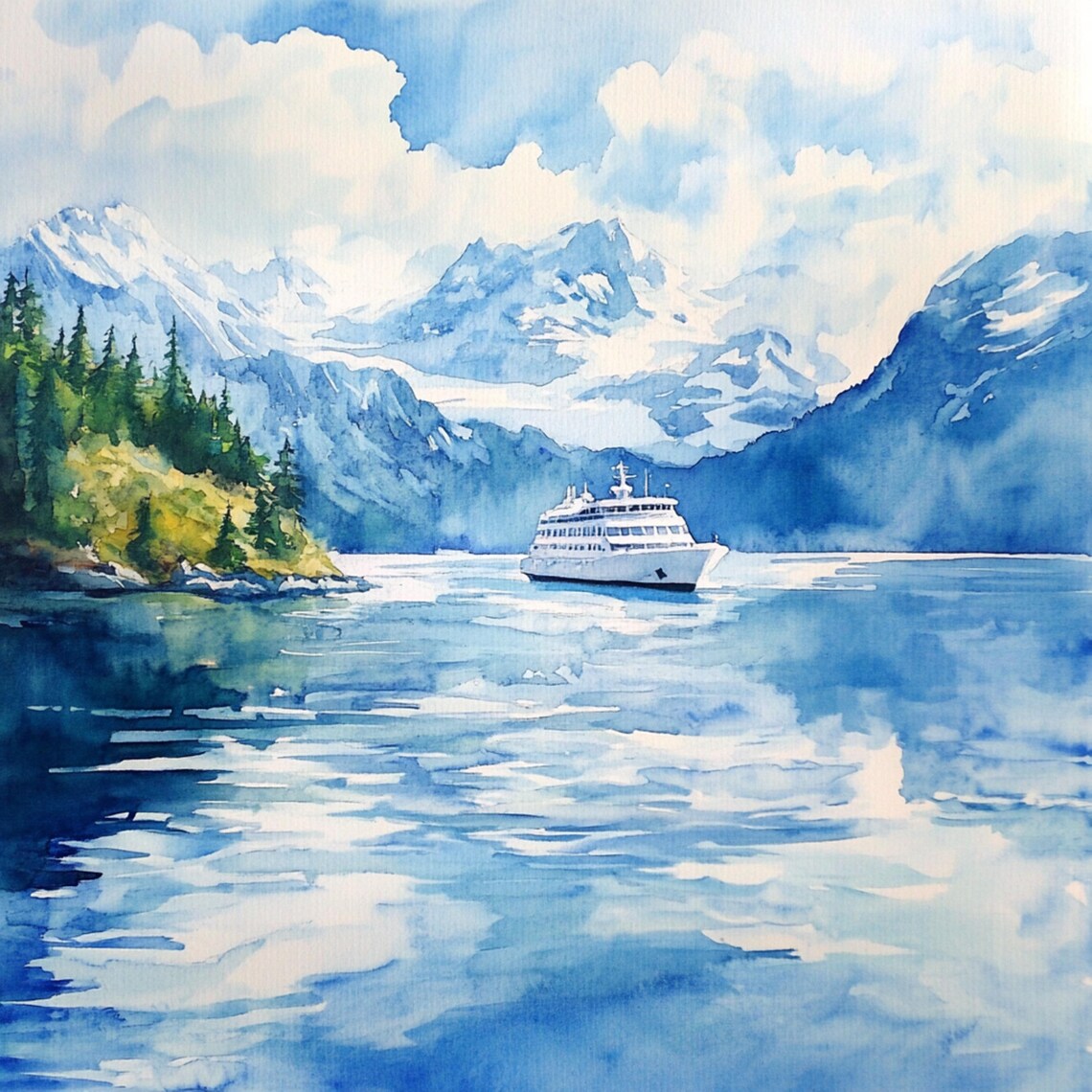Alaska Cruise Watercolor Clipart: Landscape Jpgs for Scrapbooking ...