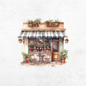 Watercolor Coffee Shop Clipart: PNG Bundle, Commercial Use (digital ...