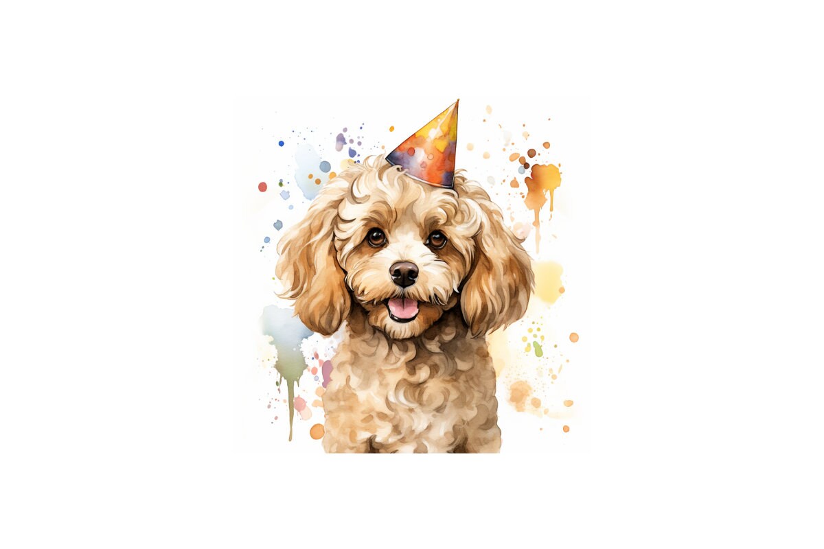 Cavapoo Cream Dog Birthday Backgrounds Watercolor Celebrate - Etsy