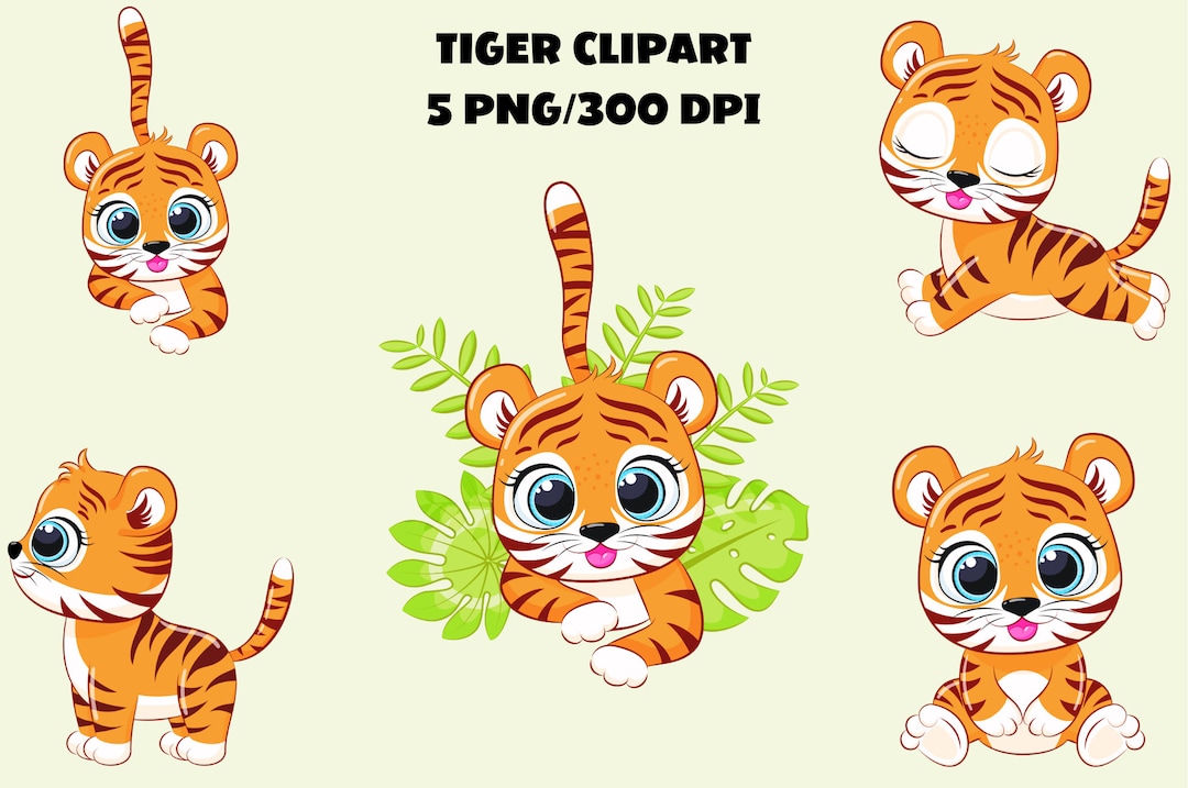 5 Cute Tiger Clipart Set, Baby Tiger PNG Sublimation Design Bundle ...