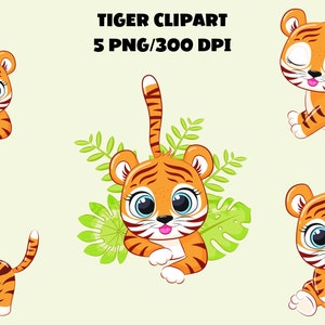 5 Cute Tiger Clipart Set, Baby Tiger PNG Sublimation Design Bundle ...
