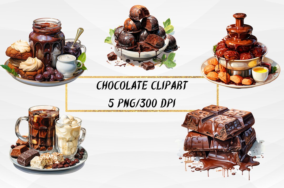 Watercolor Chocolate Clipart, Dessert PNG Bundle, Dessert Fondue Board ...
