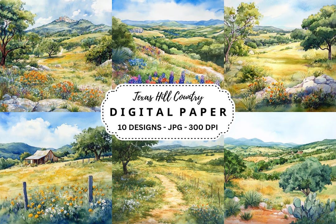 Texas Hill Country Watercolor Backgrounds: Scrapbook Paper (digital ...