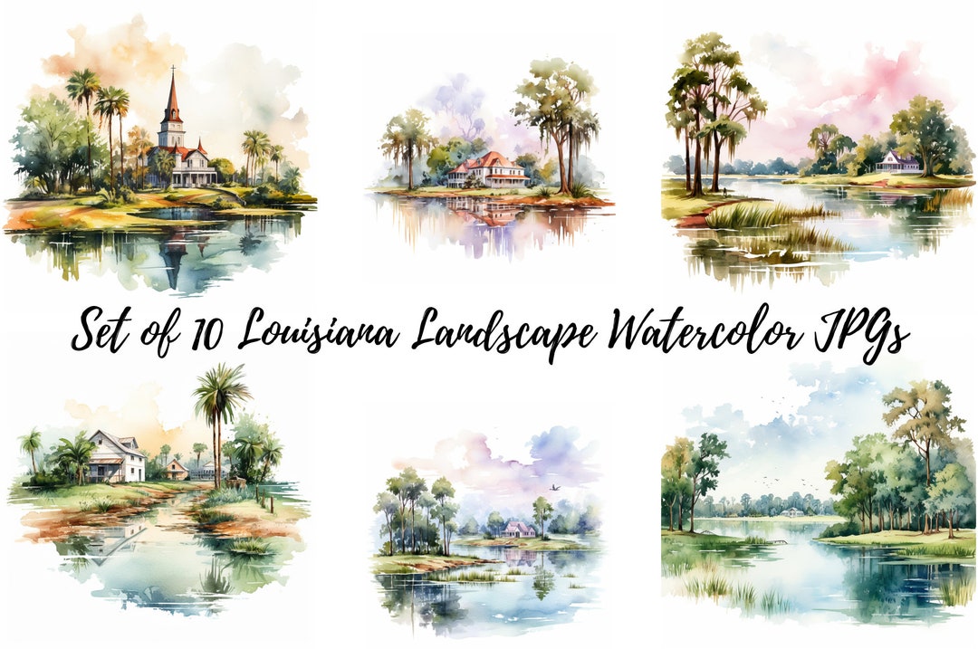 Watercolor Louisiana Landscapes Clipart: Digital Paper Pack (10 Jpgs ...