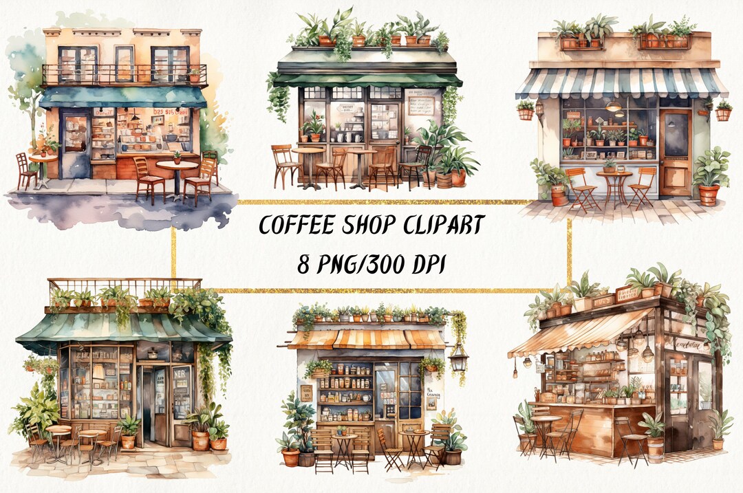 Watercolor Coffee Shop Clipart, Coffee Bar Decor PNG Bundle for ...