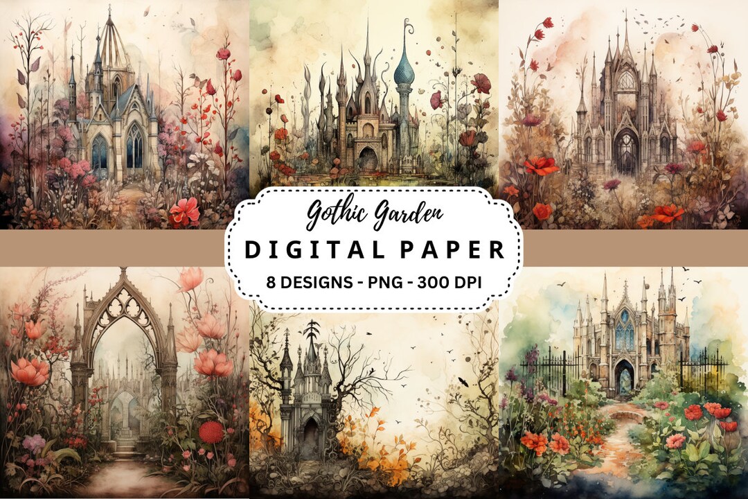 Gorgeously Dark Watercolor Gothic Garden Digital Paper - Moody Prints ...