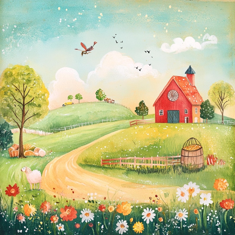 Whimsical Farm Clipart: Watercolor Country Scenes (JPG Digital Download ...