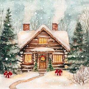 Watercolor Christmas House Digital Paper: Rustic Winter Backgrounds ...