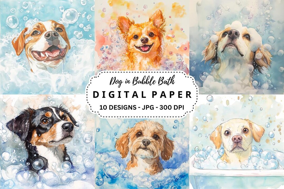 Dog in Bubble Bath Clipart Bundle: 10 Jpgs for Crafts (commercial Use ...