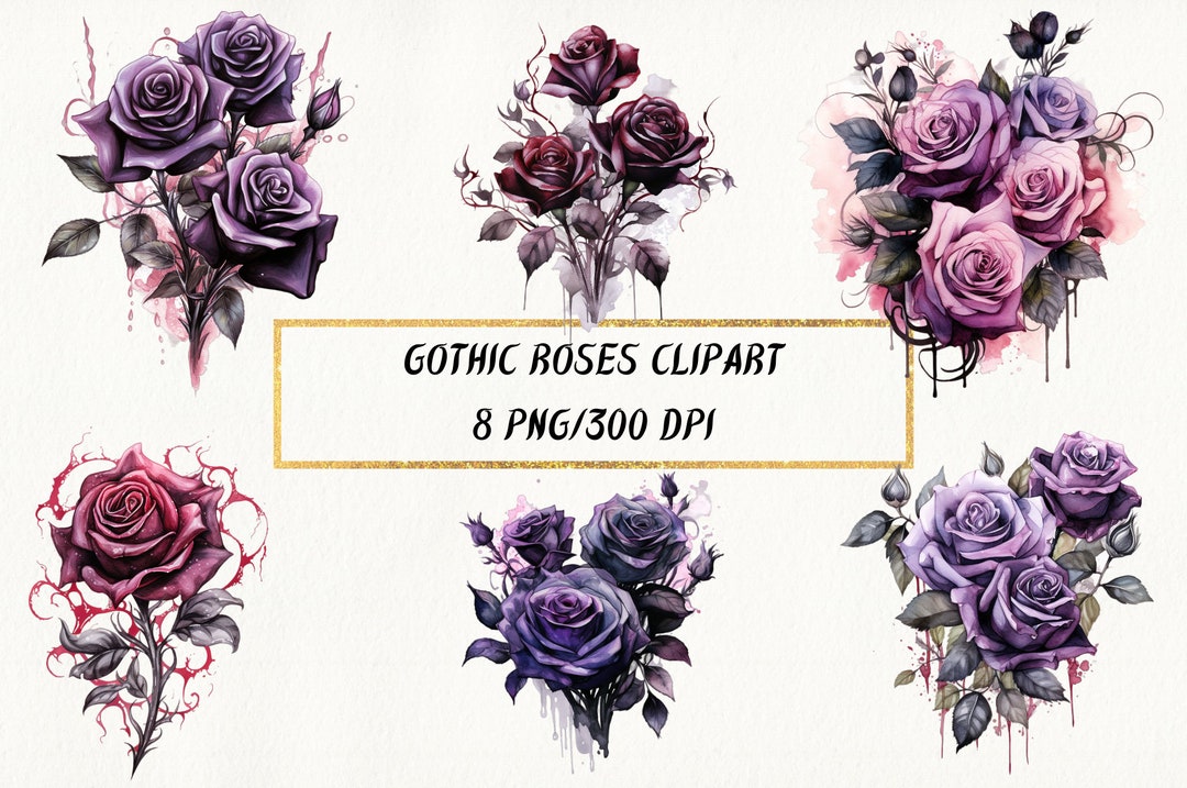 Watercolor Gothic Roses Clipart, Magical Gothic Flowers PNG Bundle ...