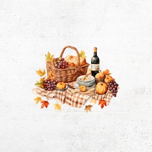 Watercolor Fall Picnic Clipart: Autumn Landscape PNG Bundle (commercial ...