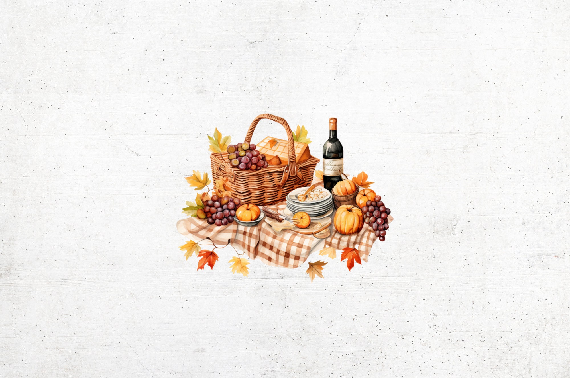 Watercolor Fall Picnic Clipart: Autumn Landscape PNG Bundle (commercial ...