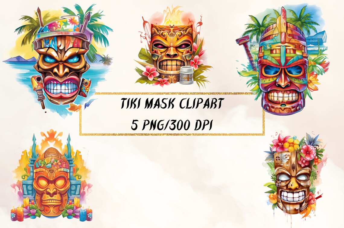 Watercolor Tiki Mask Clipart, Floral Hawaiian PNG Transparent ...