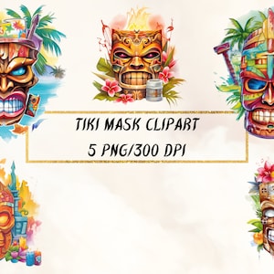 Watercolor Tiki Mask Clipart: Floral Hawaiian PNG (digital Download) - Etsy