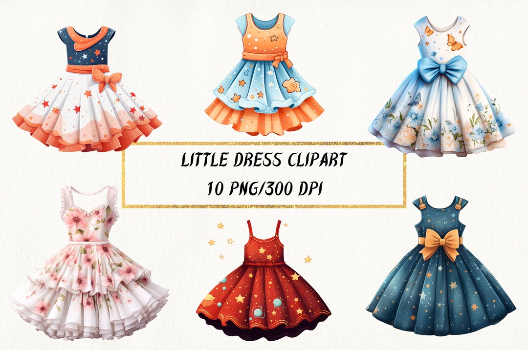 Little Dress Clipart: Girls' Fashion PNG Bundle (commercial Use) - Etsy