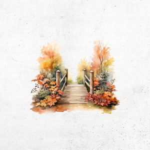 Watercolor Autumn Garden Landscape Clipart, Fall Garden PNG Bundle for ...