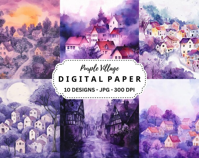 8 Village Clipart, Purple Village, Coloured Houses, Printable ...