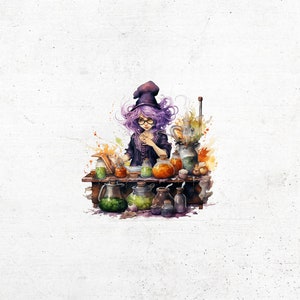 Watercolor Witch Making Potion Clipart, Mystical Clipart, Witch Making ...