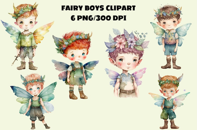 Fairy Boys Watercolor Clipart Art Set, Tooth Fairy Boy PNG Sublimation ...