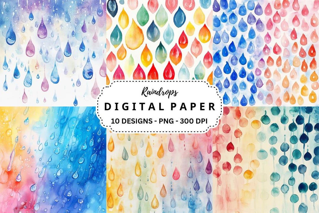 Watercolor Raindrops Digital Paper: Colorful Scrapbook Background ...