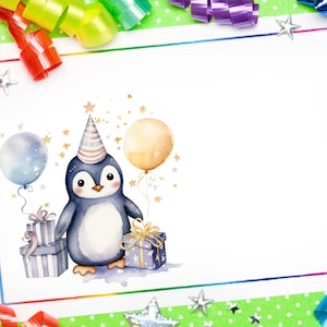 Watercolor Penguin Birthday Clipart, Cute Penguin Party PNG Bundle ...