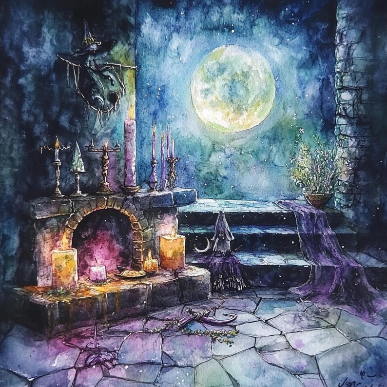Watercolor Witch Altar Digital Paper: Magical Shrine Backgrounds (JPG ...