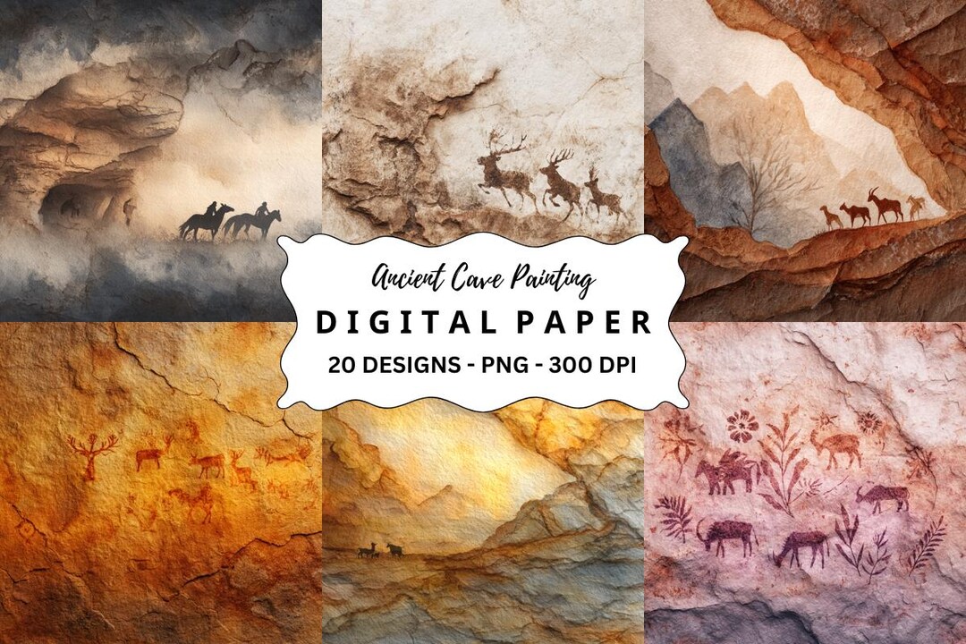 Cave Painting Clipart Bundle: Watercolor PNG Images for Scrapbooking - Etsy