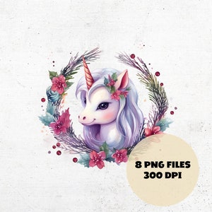 Christmas Unicorns Digital Clipart, Watercolor Magical Unicorns High ...