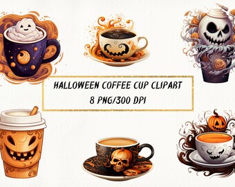 Halloween Coffee Cup Clipart, PNG Bundle Digital Download - Etsy