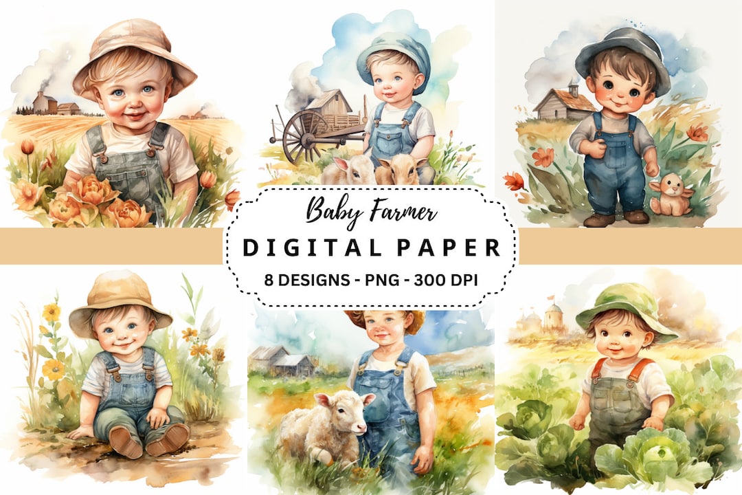 Watercolor Baby Farmer Clipart: PNG Digital Paper (digital Download) - Etsy